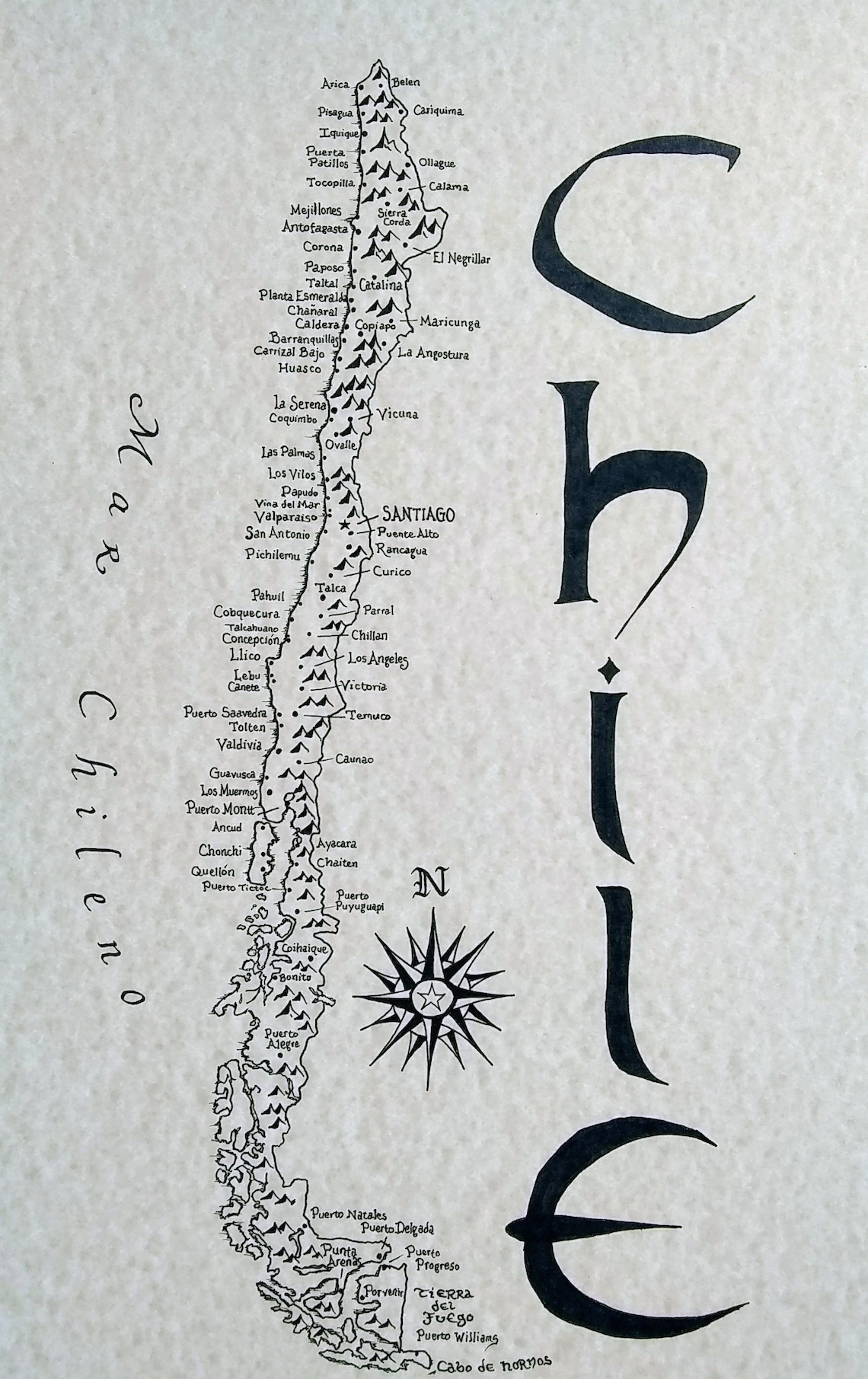 Chile Drawn Map - Etsy