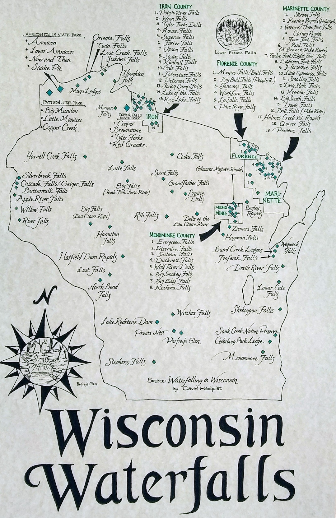 Wisconsin Waterfalls Map - Etsy
