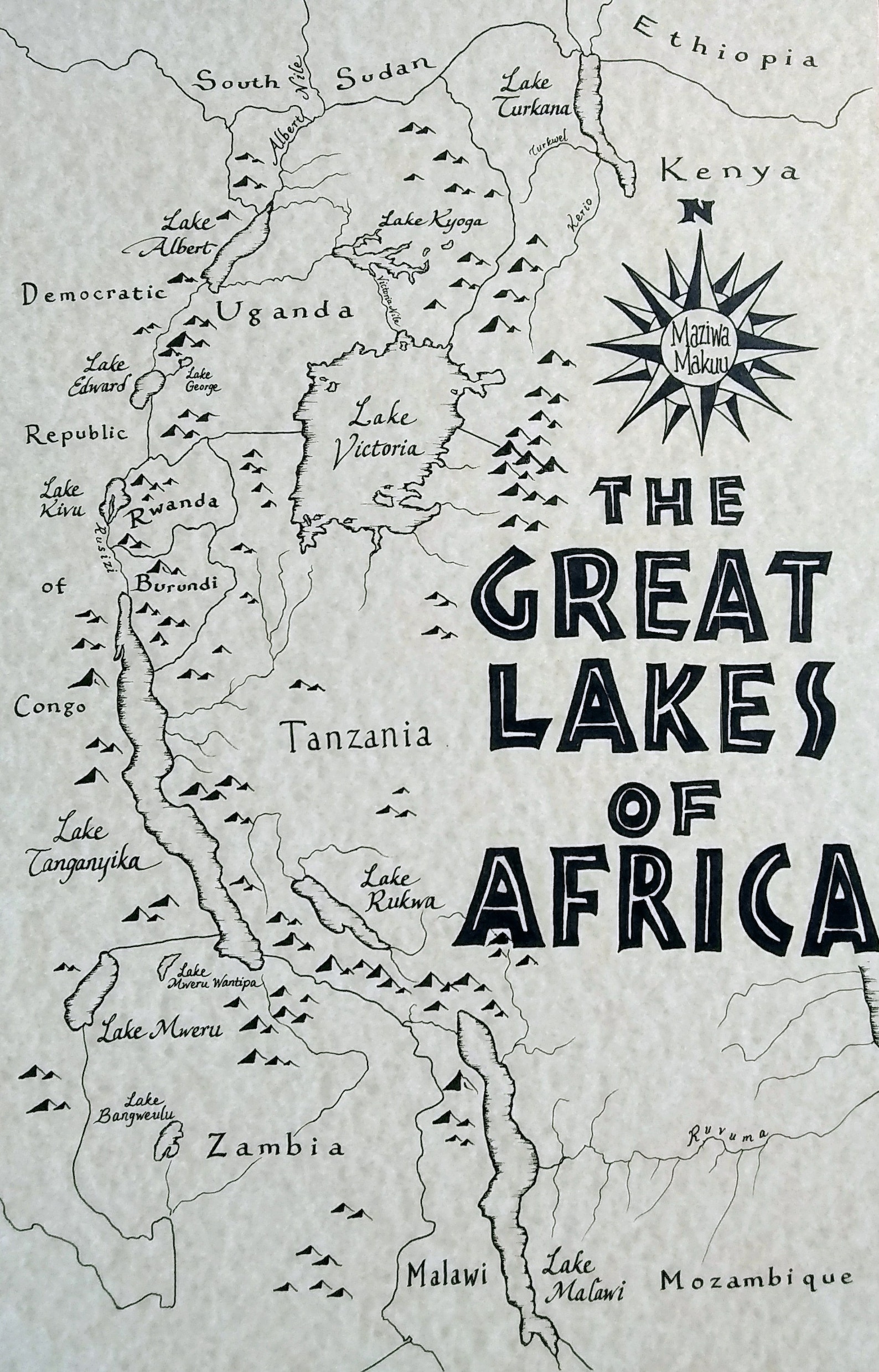 Great Lakes of Africa Hand Drawn Map - Etsy