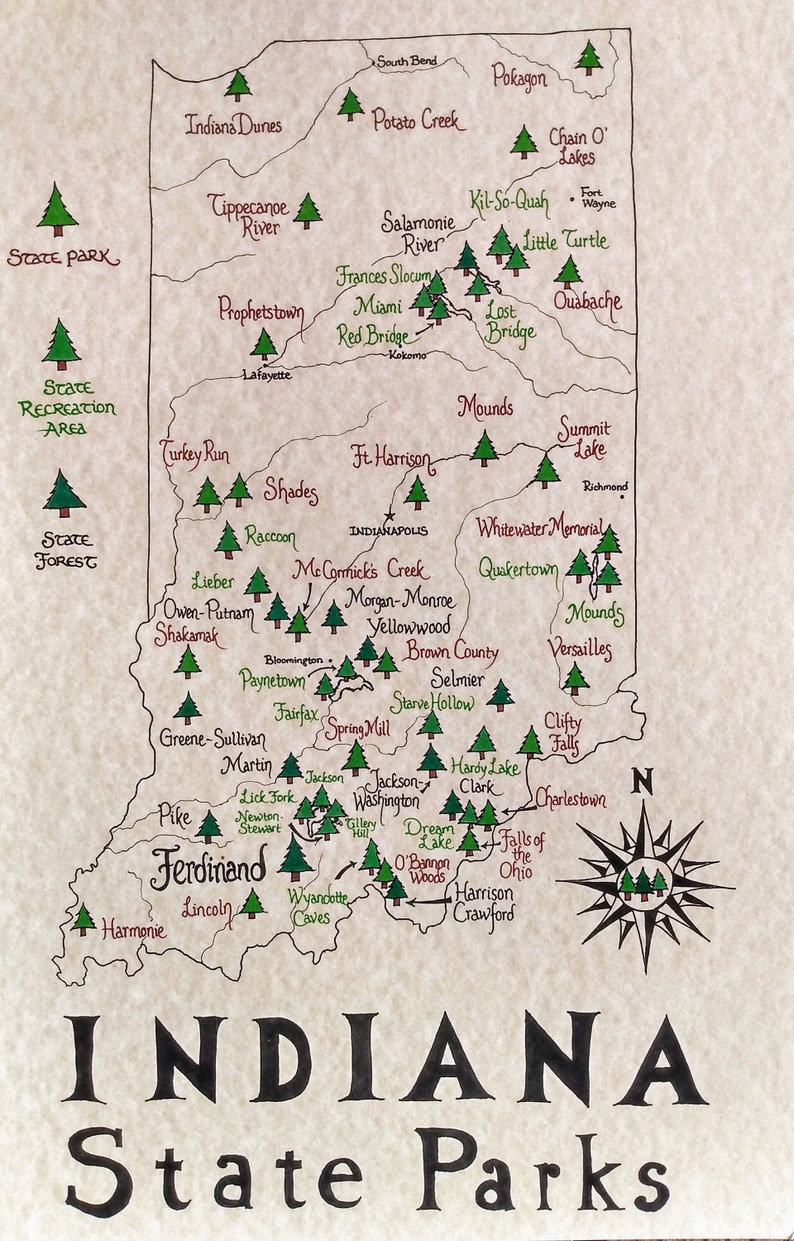 Indiana State Parks Map - Etsy