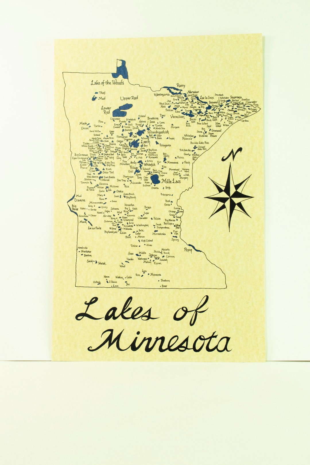Minnesota Lakes Map 11x17 - Etsy