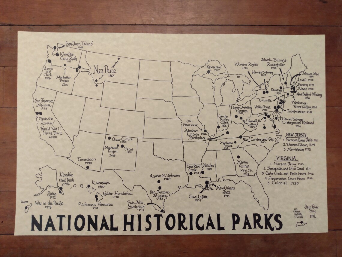U.S. National Historical Parks Map - Etsy