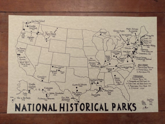 U.S. National Historical Parks Map | Etsy