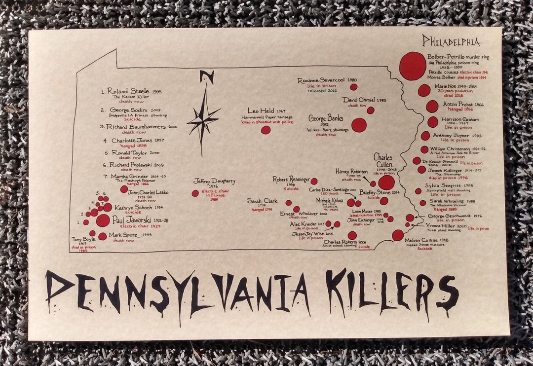Pennsylvania Killers Map 11x17 - Etsy