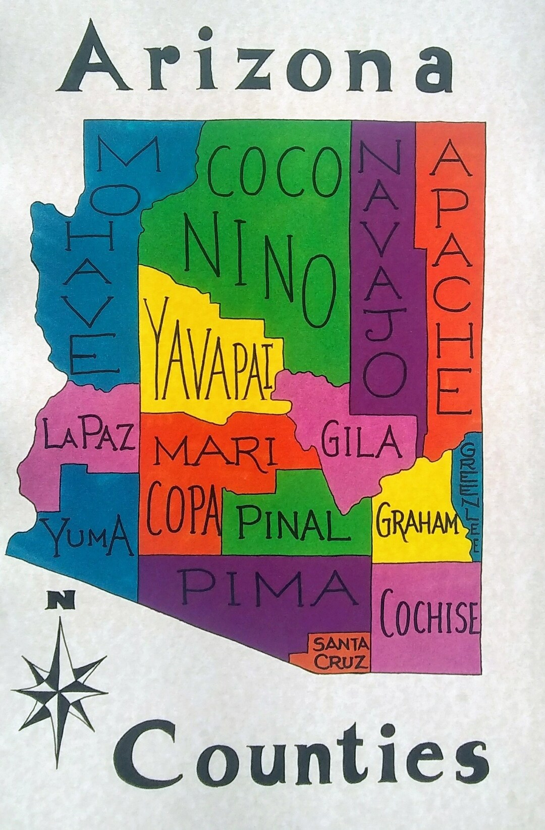 Arizona Counties Map - Etsy
