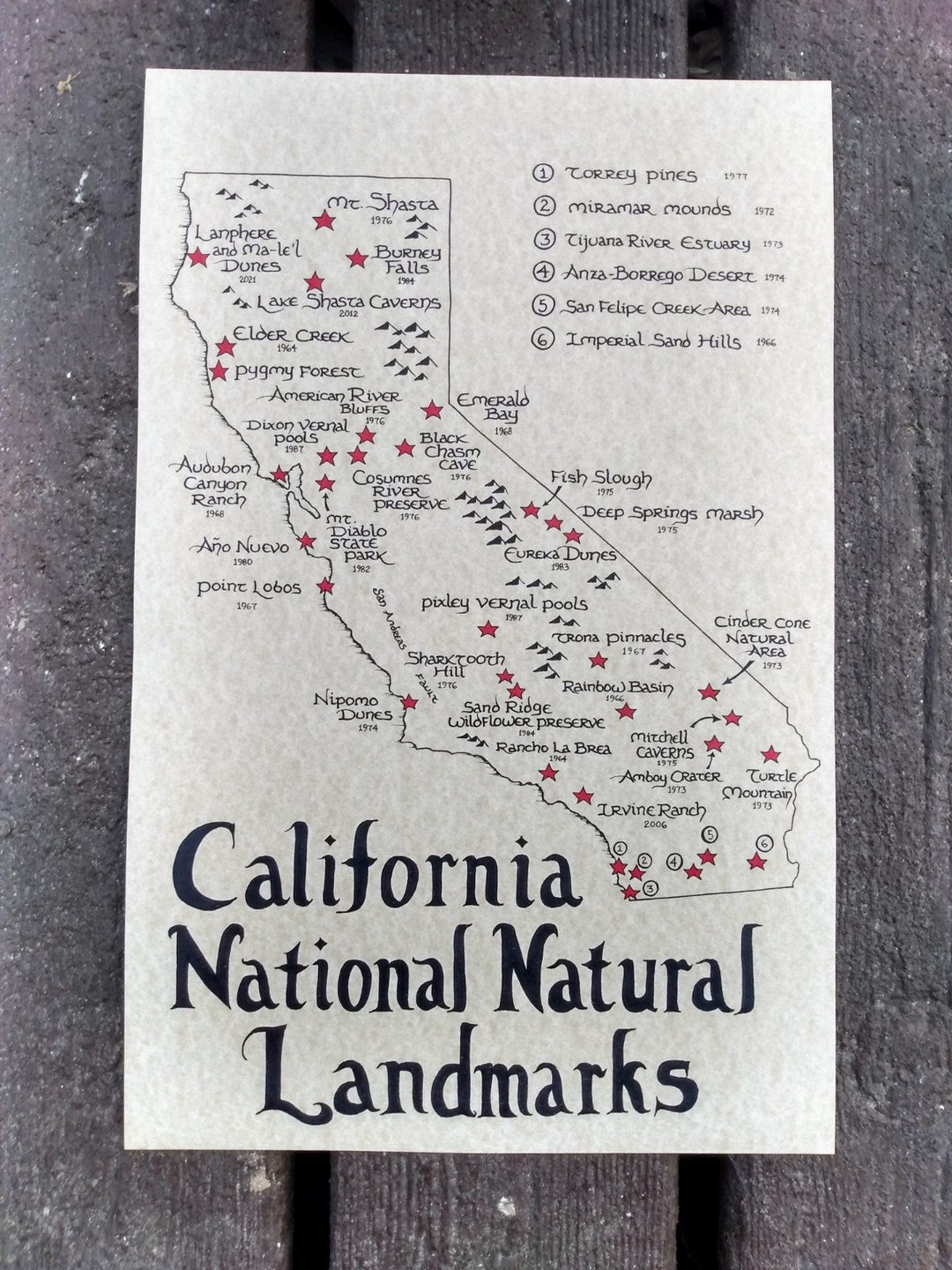 California Natural Landmarks Map 11x17 - Etsy
