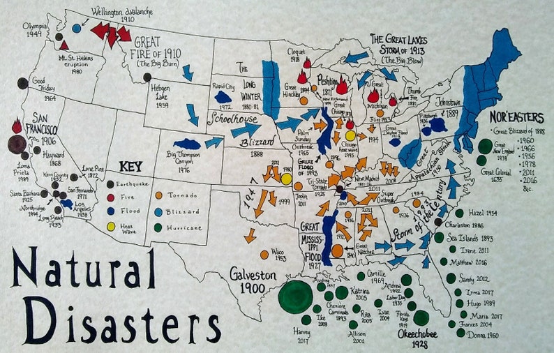 Natural Disasters U.S.A. Map - Etsy