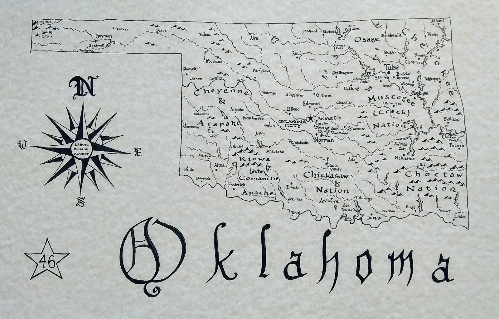 Oklahoma Map Hand Drawn - Etsy