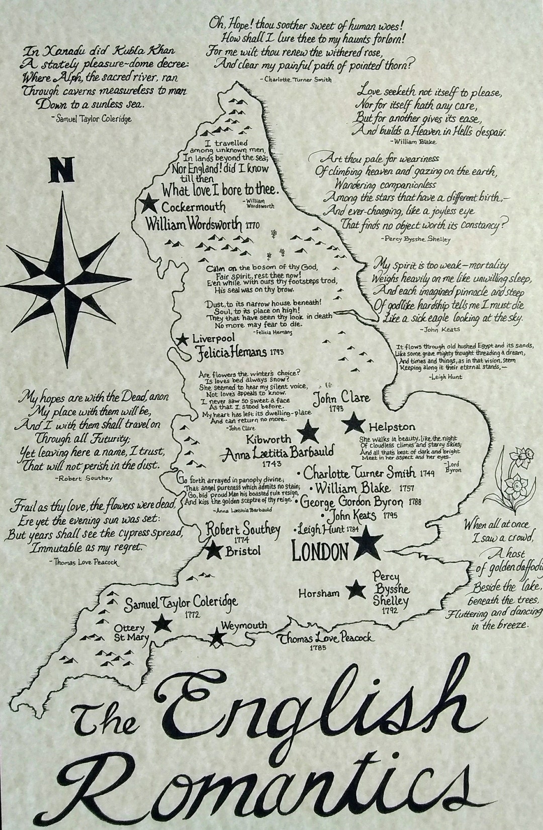 English Romantics Hand Drawn Map - Etsy