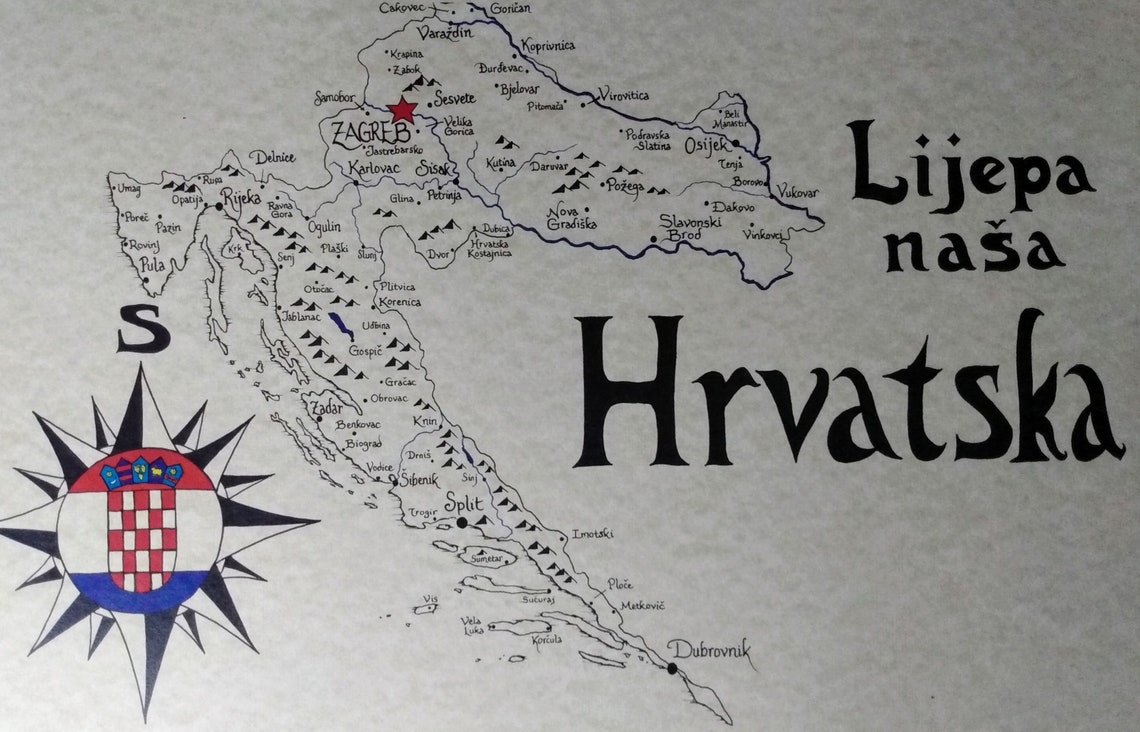 Croatia Map Hand Drawn - Etsy