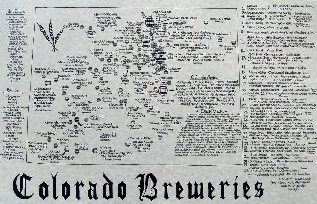 Colorado Breweries Map - Etsy