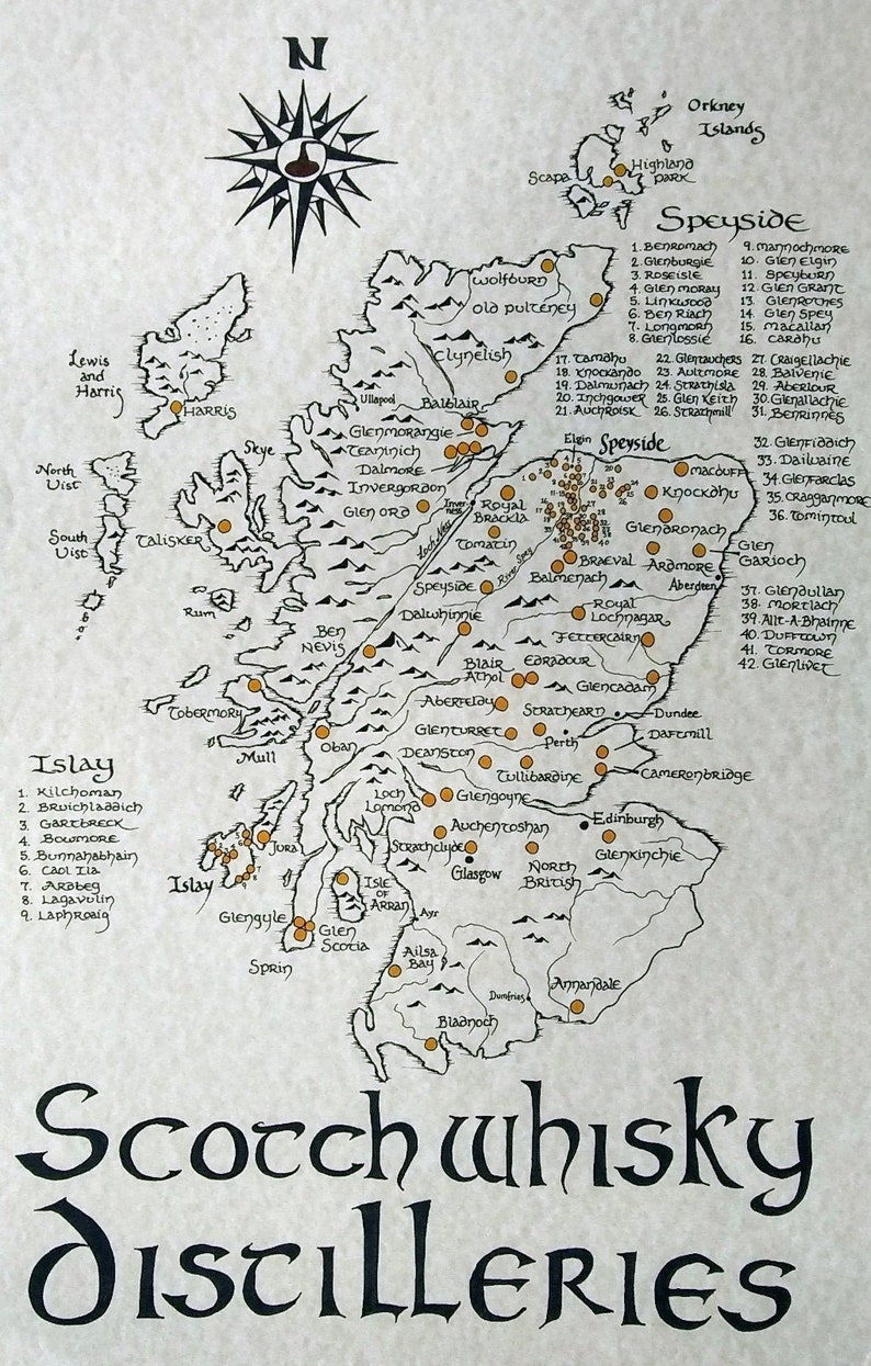 Scotland Distilleries Map - Etsy