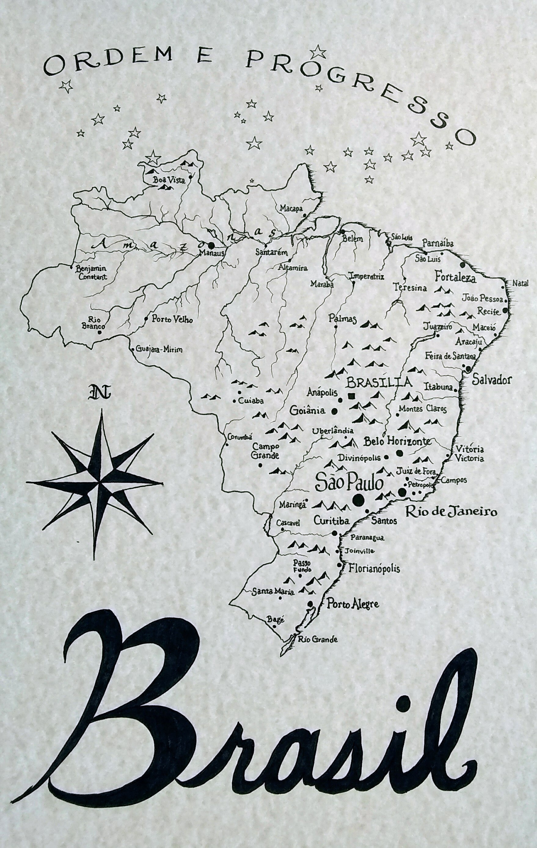 Brazil Hand Drawn Map - Etsy