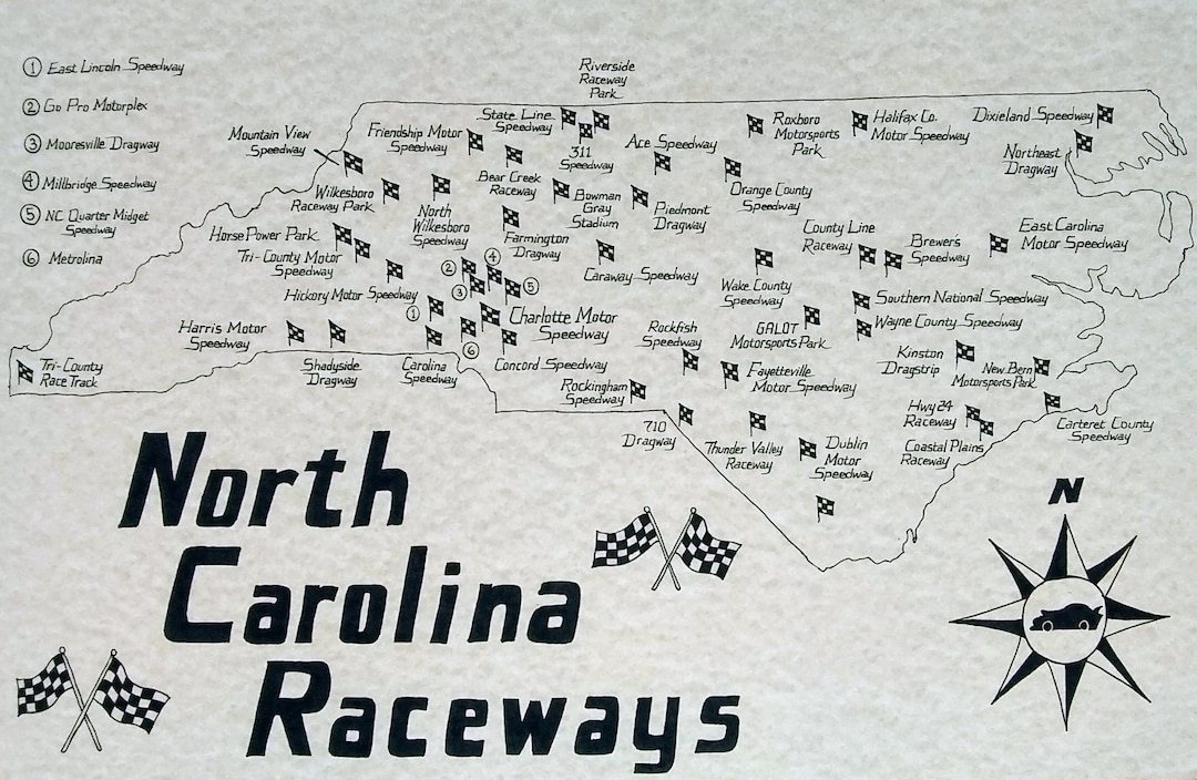 North Carolina Raceways Map - Etsy