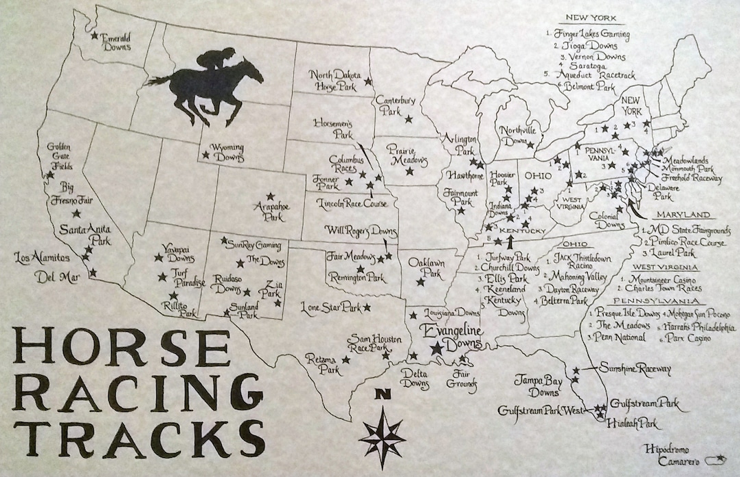 Horse Racing Tracks Map - Etsy