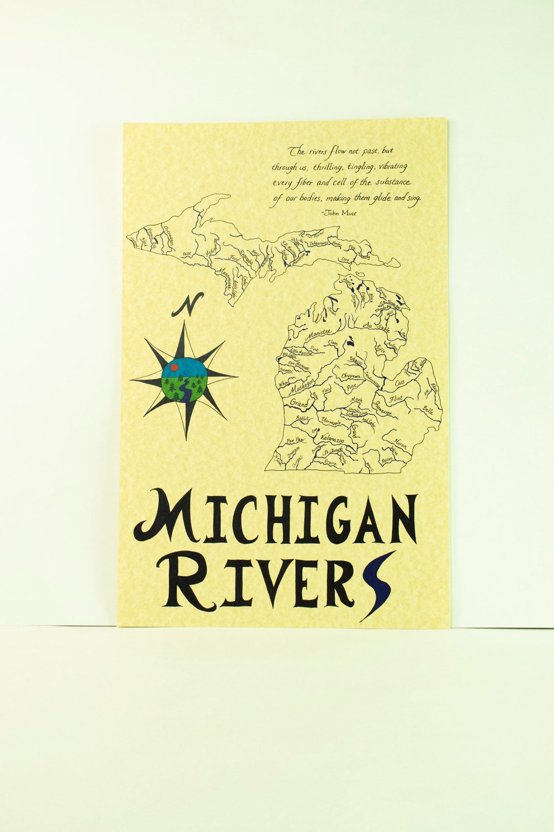 Michigan Rivers Map 11x17 - Etsy