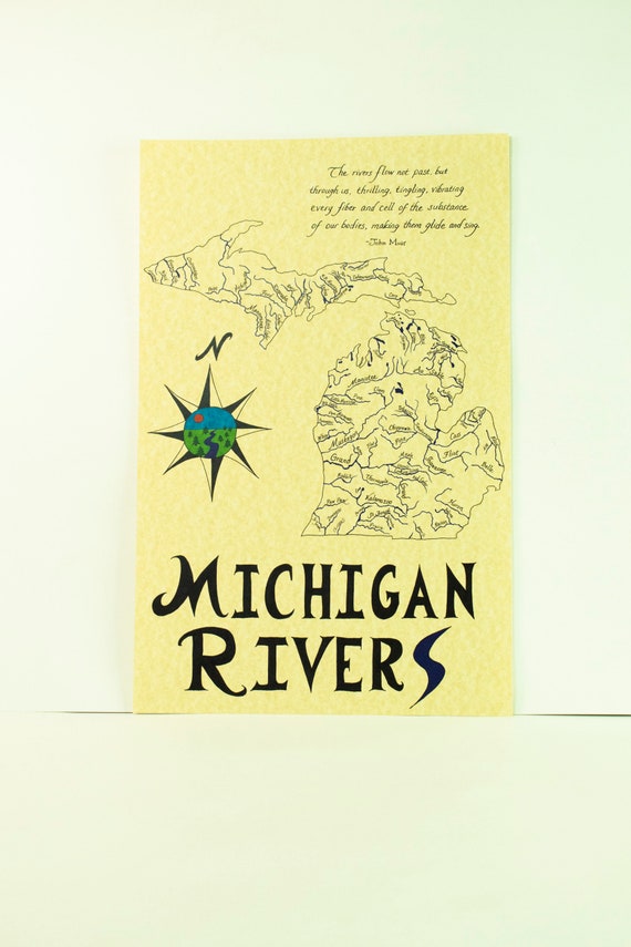 Mapa De Michigan Con Ríos, Hoja De Trabajo En Blanco