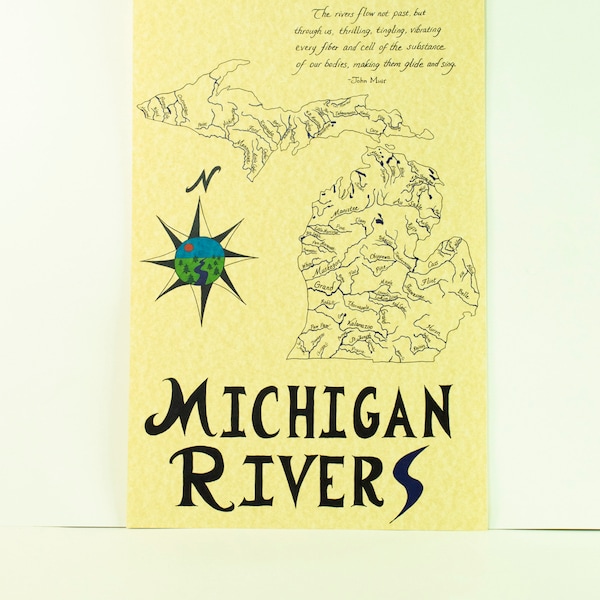 Map of Michigan Rivers - Etsy