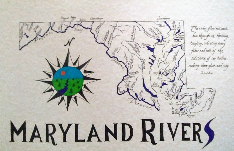 Maryland Rivers Map - Etsy
