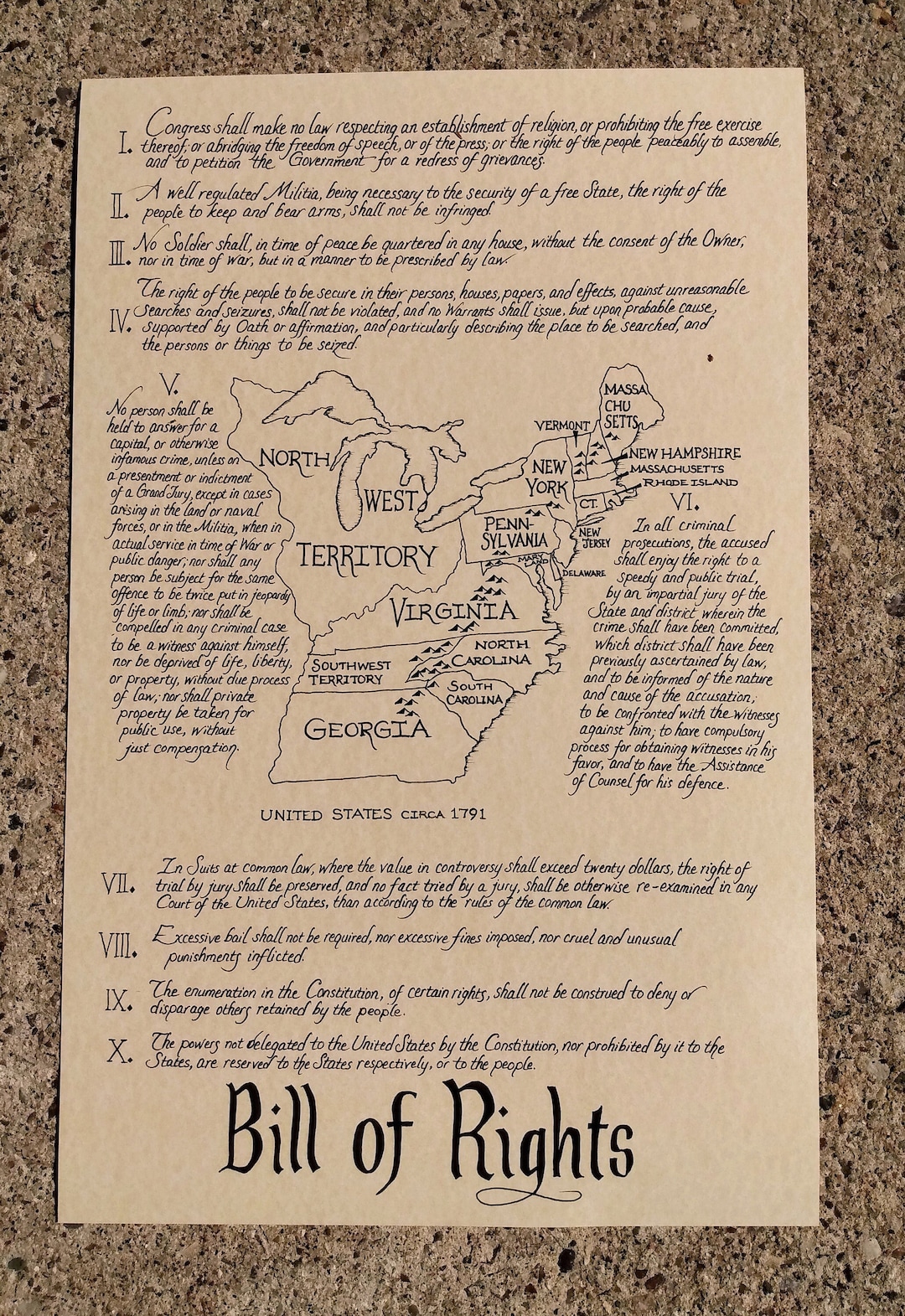 Bill of Rights US Map 1791 - Etsy