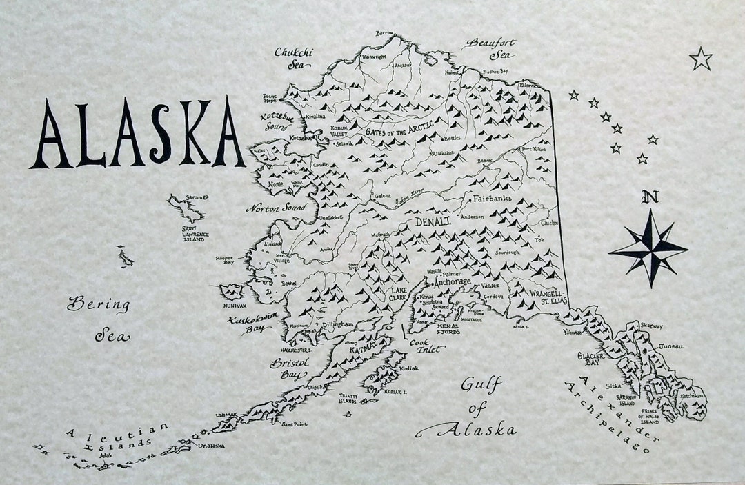 Alaska Hand Drawn Map - Etsy