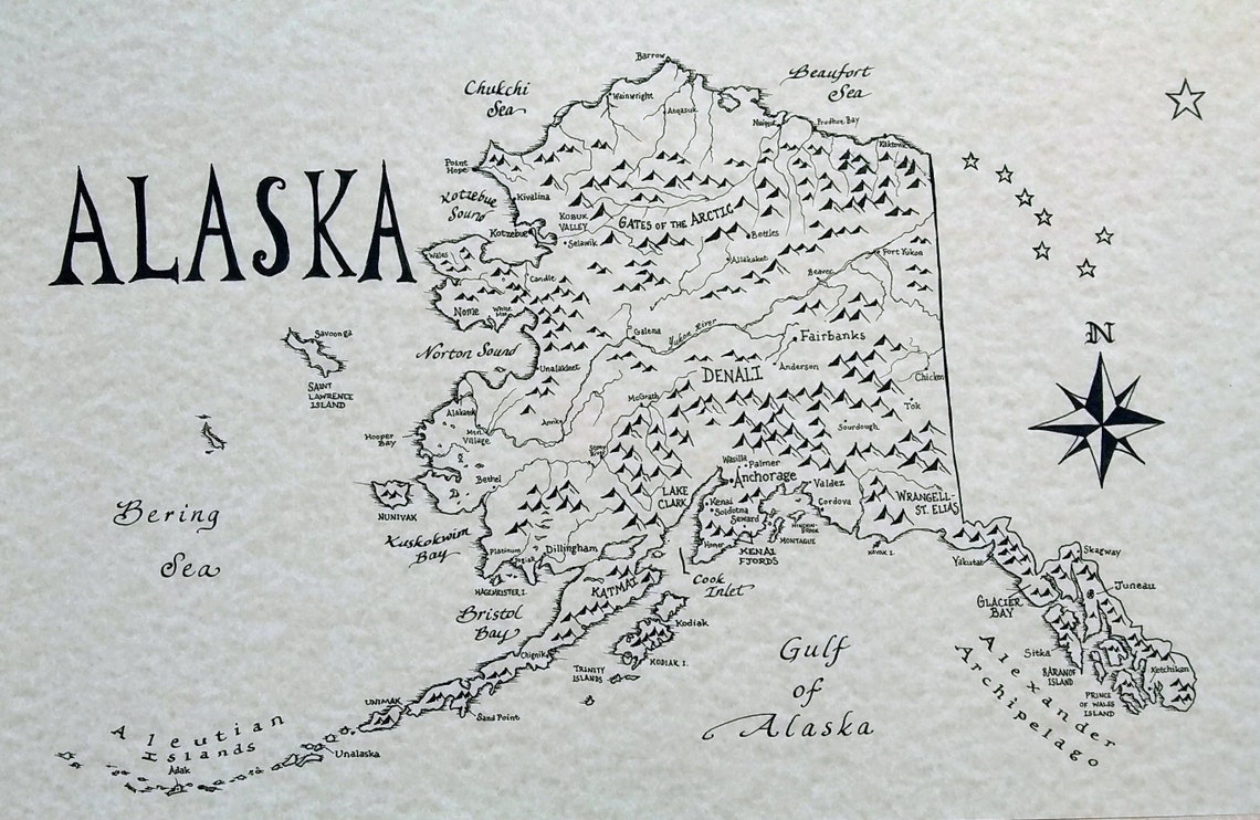 Alaska Hand Drawn Map - Etsy