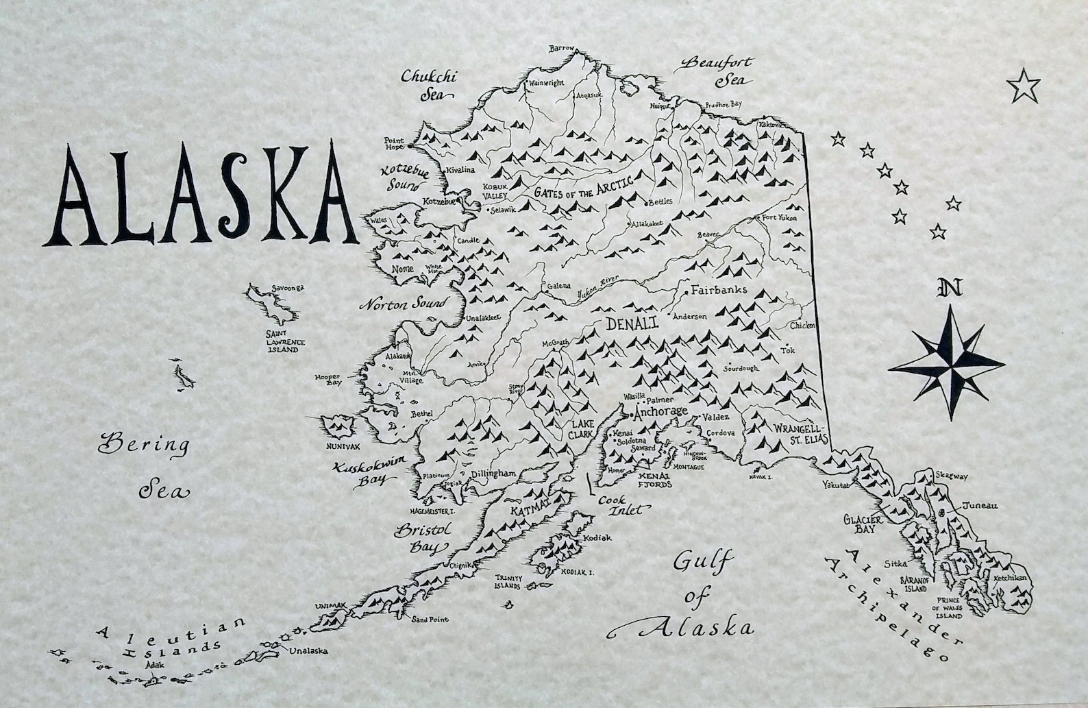 Alaska Hand Drawn Map - Etsy