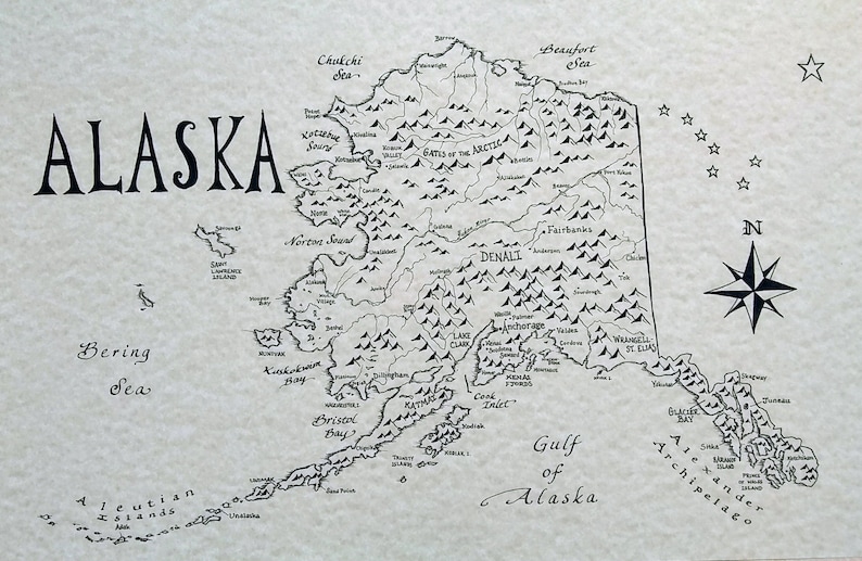 Alaska Hand Drawn Map - Etsy