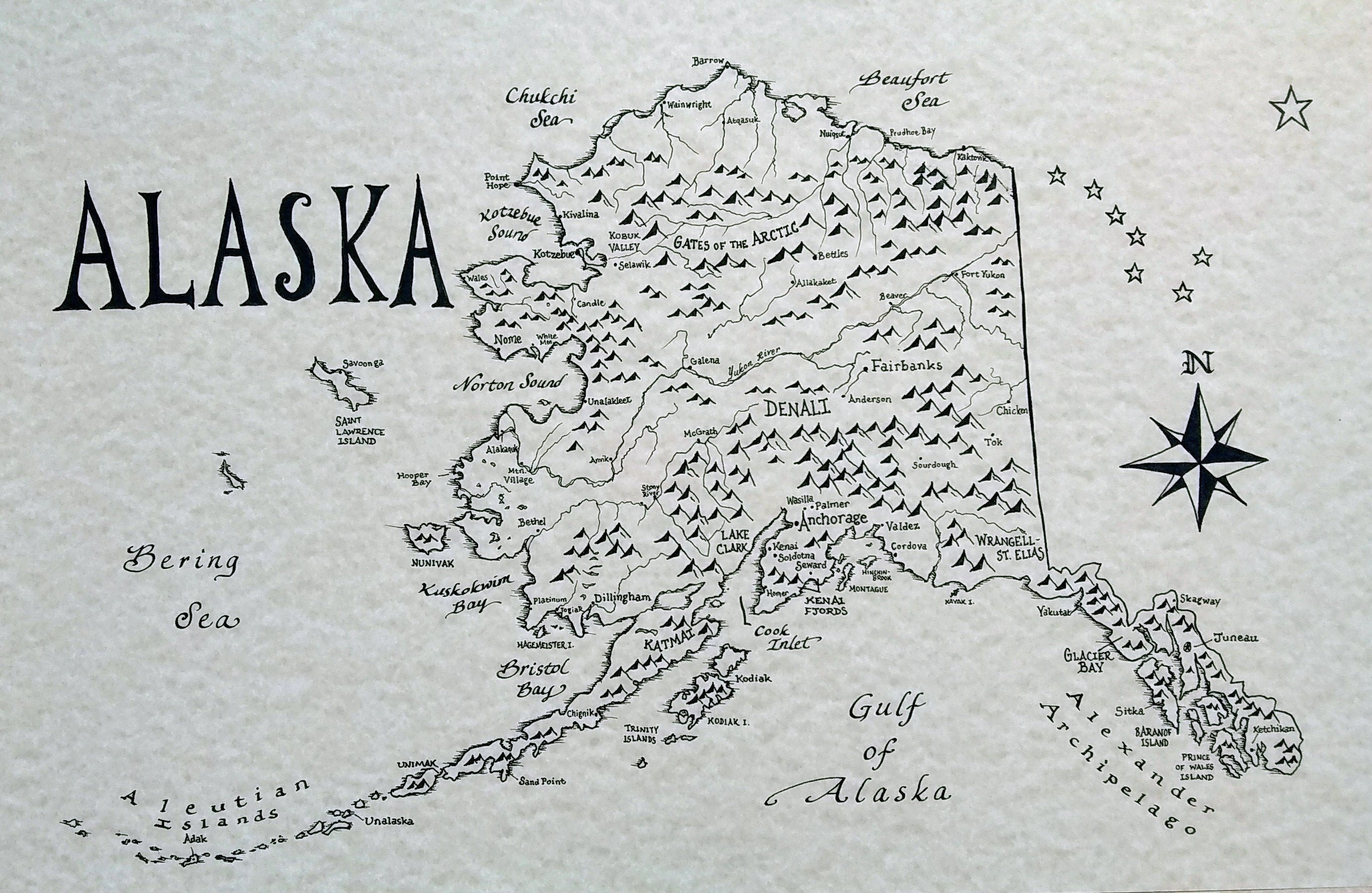 Alaska Hand Drawn Map - Etsy