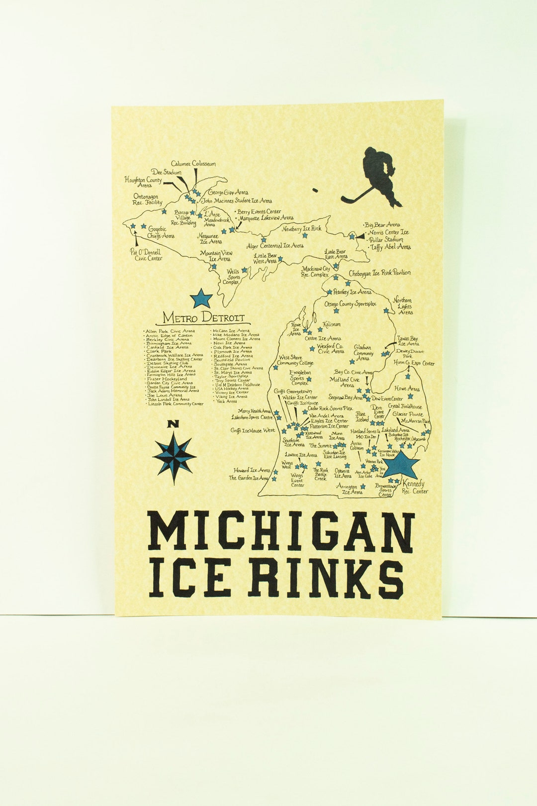 Michigan Ice Rinks Map 11x17 - Etsy