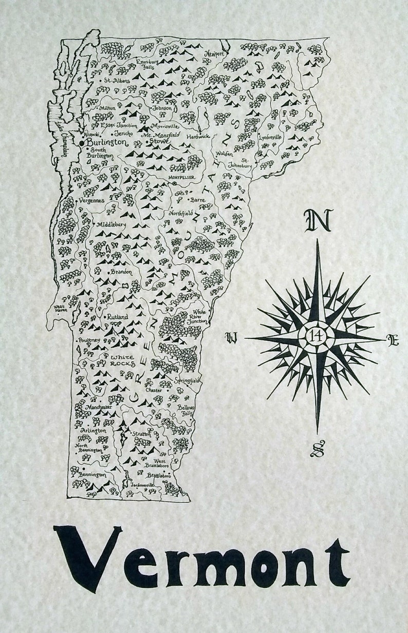 Vermont Map - Etsy