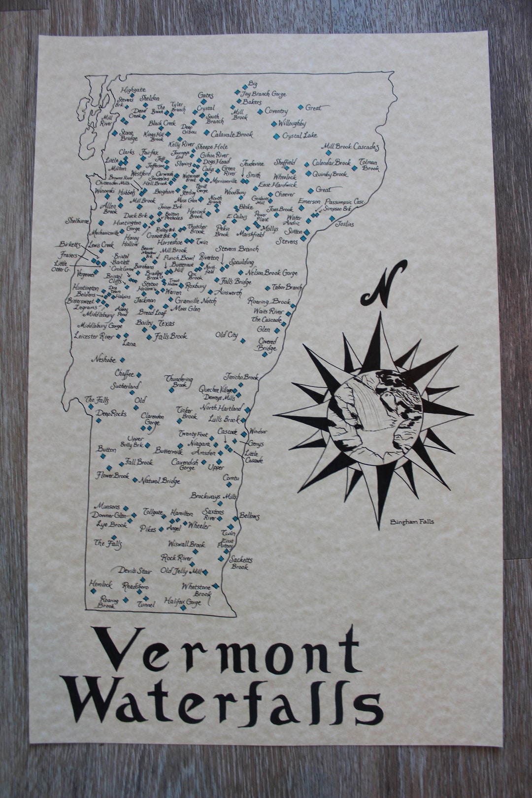 Vermont Waterfalls Map - Etsy