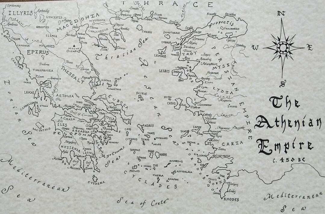 Athenian Empire Hand Drawn Map - Etsy