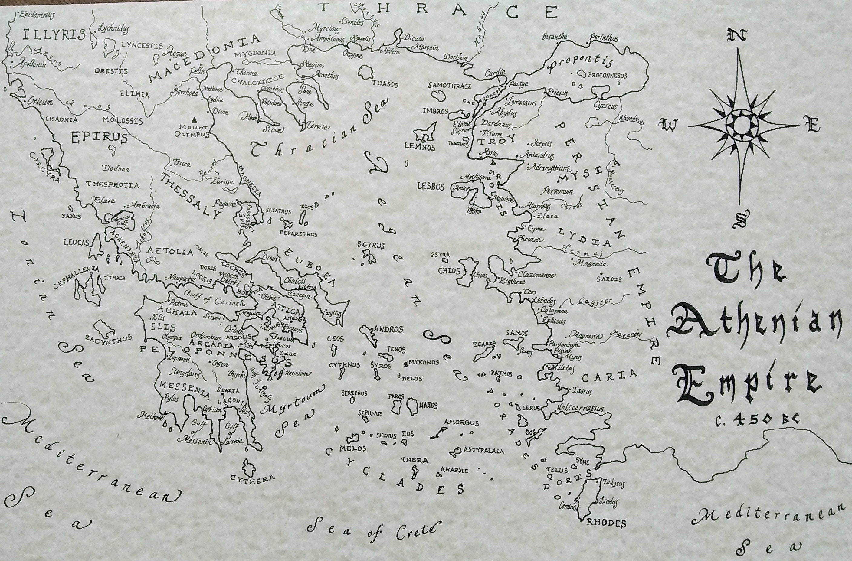 Athenian Empire Hand Drawn Map - Etsy