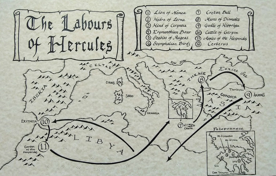 Labors of Hercules Map - Etsy