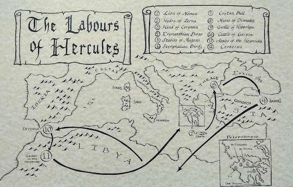 Labors of Hercules Map - Etsy