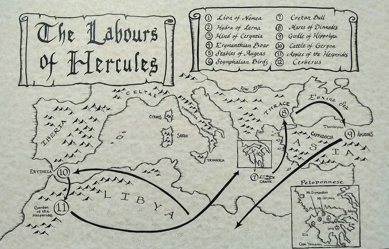Labors of Hercules Map - Etsy