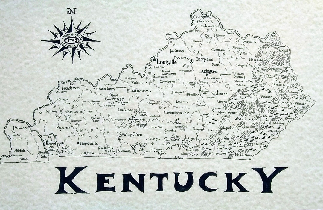Kentucky Hand Drawn Map - Etsy