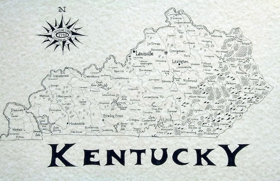 Kentucky Hand Drawn Map | Etsy