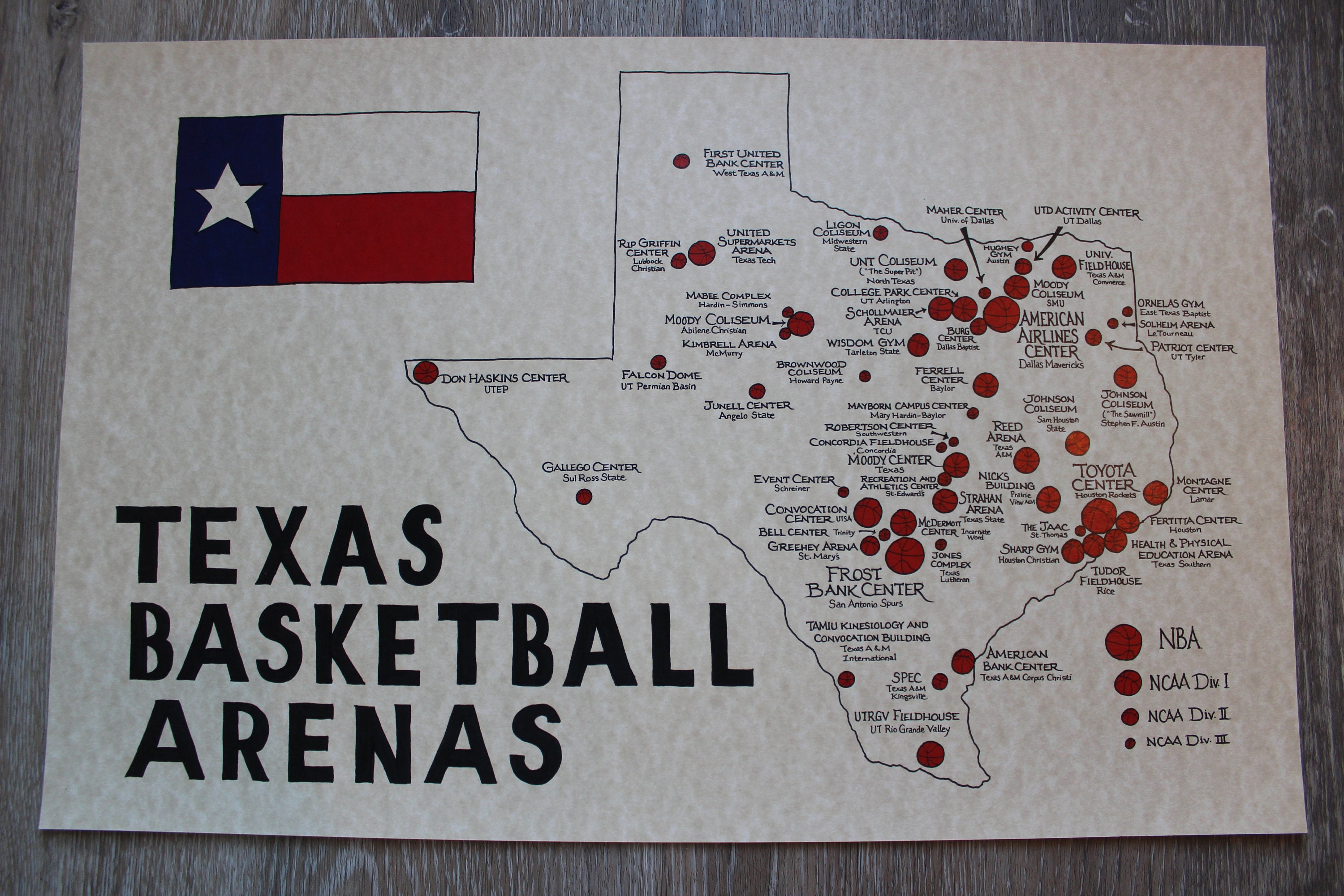 Texas Basketball Arenas Map - Etsy
