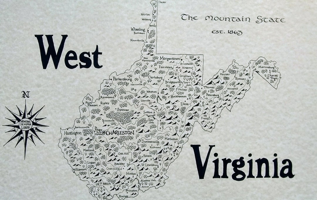West Virginia Map Hand Drawn - Etsy