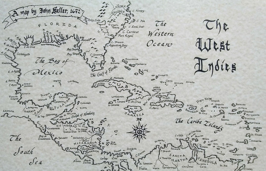 West Indies Map - Etsy