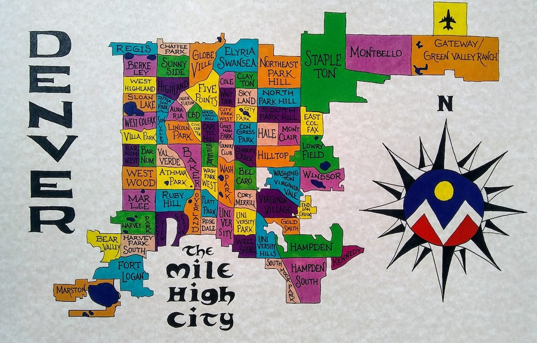 Denver Neighborhoods Map - Etsy