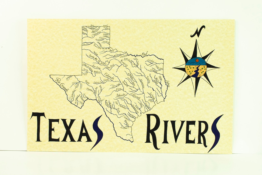 Texas Rivers Map - Etsy