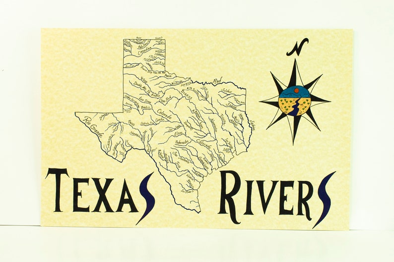 Texas Rivers Map - Etsy