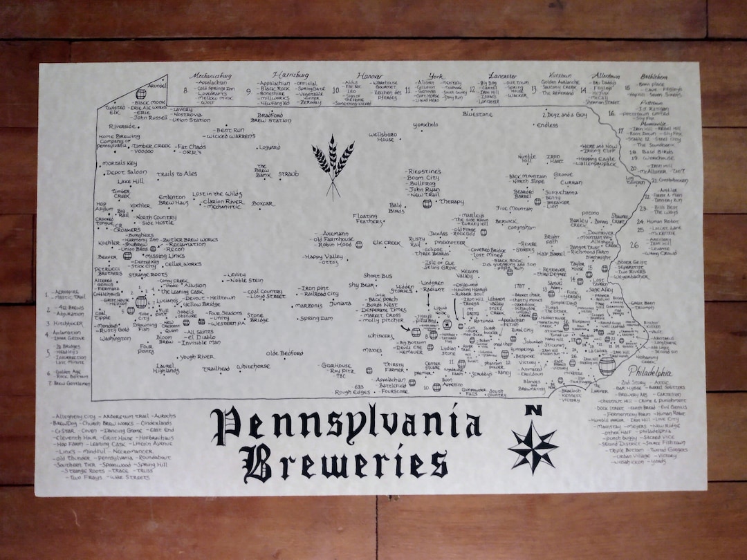 Pennsylvania Breweries Map - Etsy