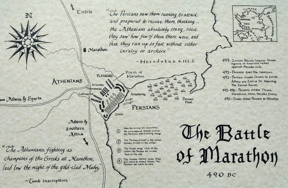 Battle of Marathon Hand Drawn Map - Etsy