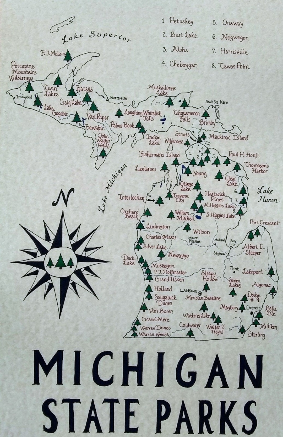 Michigan State Parks Map - Etsy