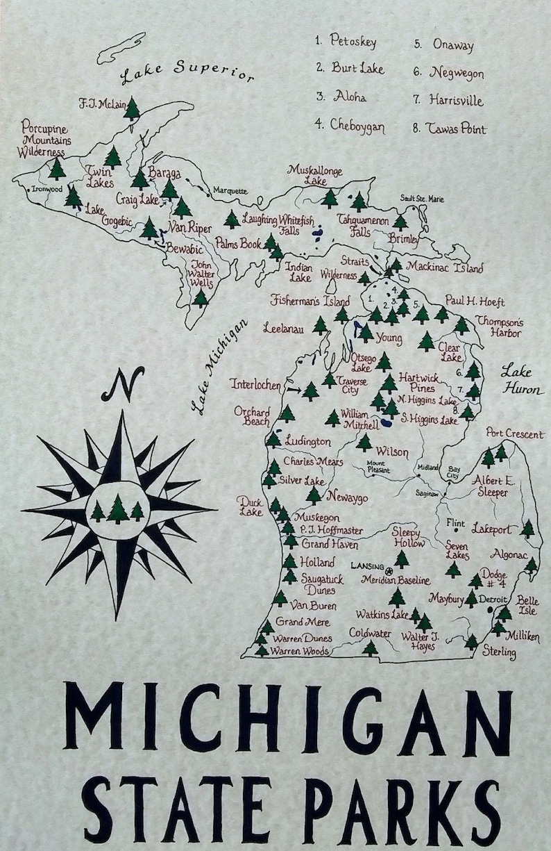 Michigan State Parks Map - Etsy
