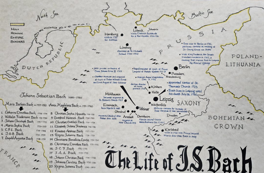 JS Bach Map 11x17 In. - Etsy